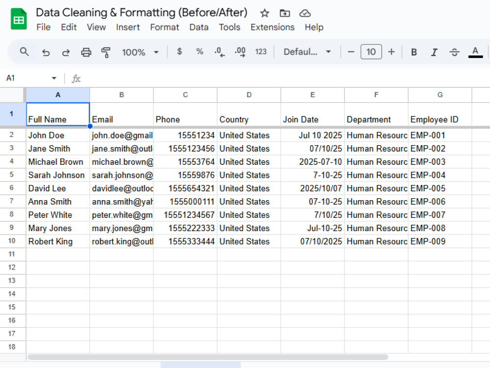 I will clean and format your Excel or Google Sheets data | Upwork