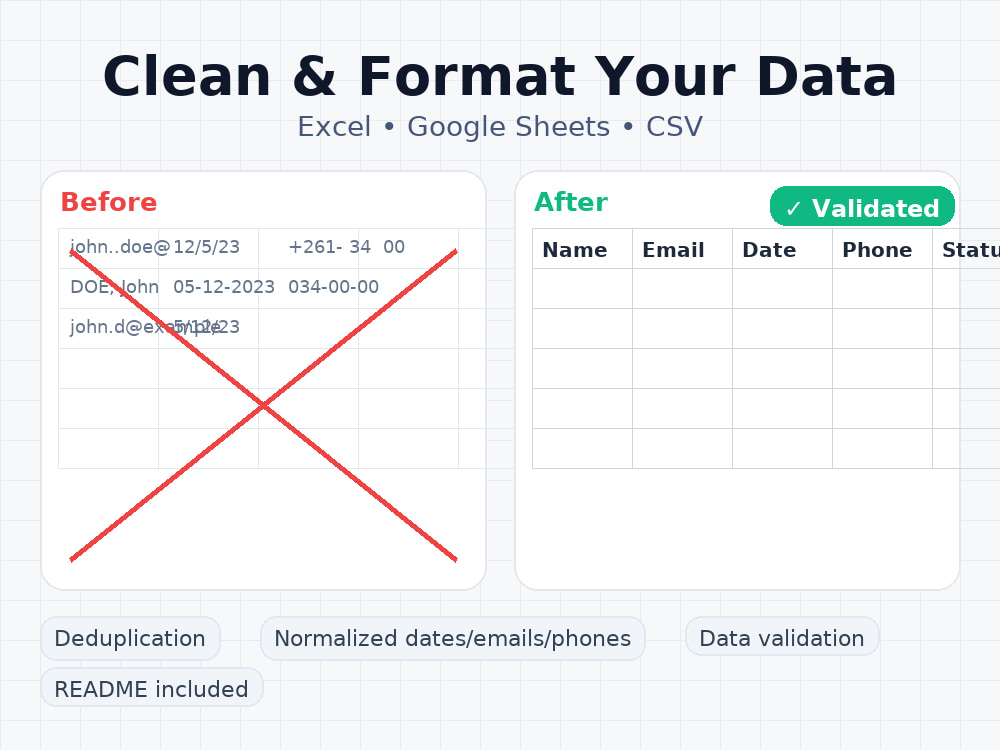 Clean & format your Excel/Google Sheets data (ready for analysis) | Upwork