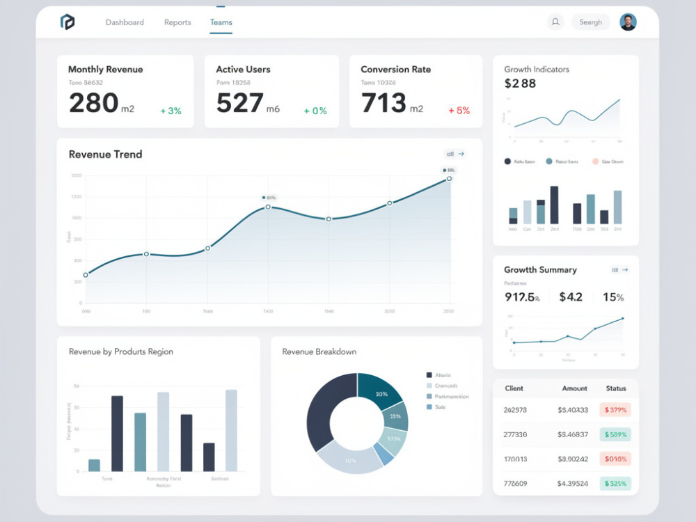 A responsive React dashboard with charts and analytics | Upwork