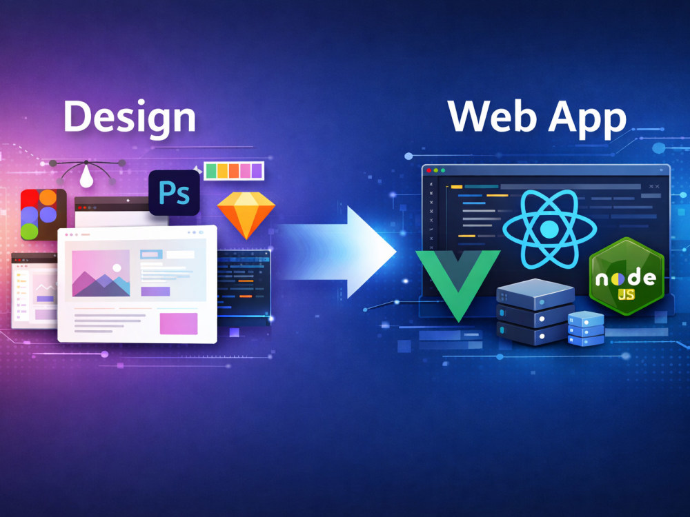 Design to pixel-perfect web app (React · Vue · Next.js) | Upwork