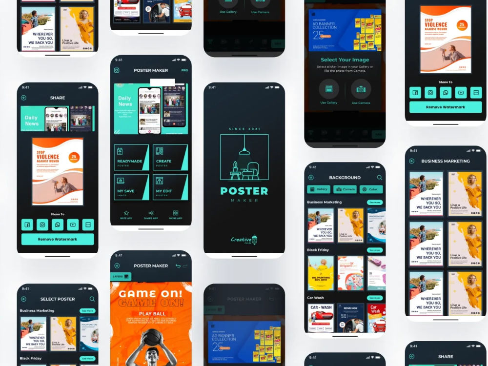 Poster & Flyer Maker Mobile App UX/UI Design – SaaS (Figma) | Upwork