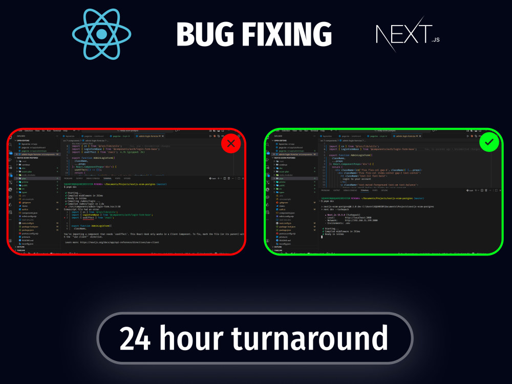 Your React, Next.js, Node.js bugs and errors fixed in 24 hours | Upwork