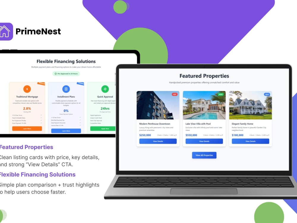 PrimeNest | Real Estate Website | React & MERN Stack | Upwork