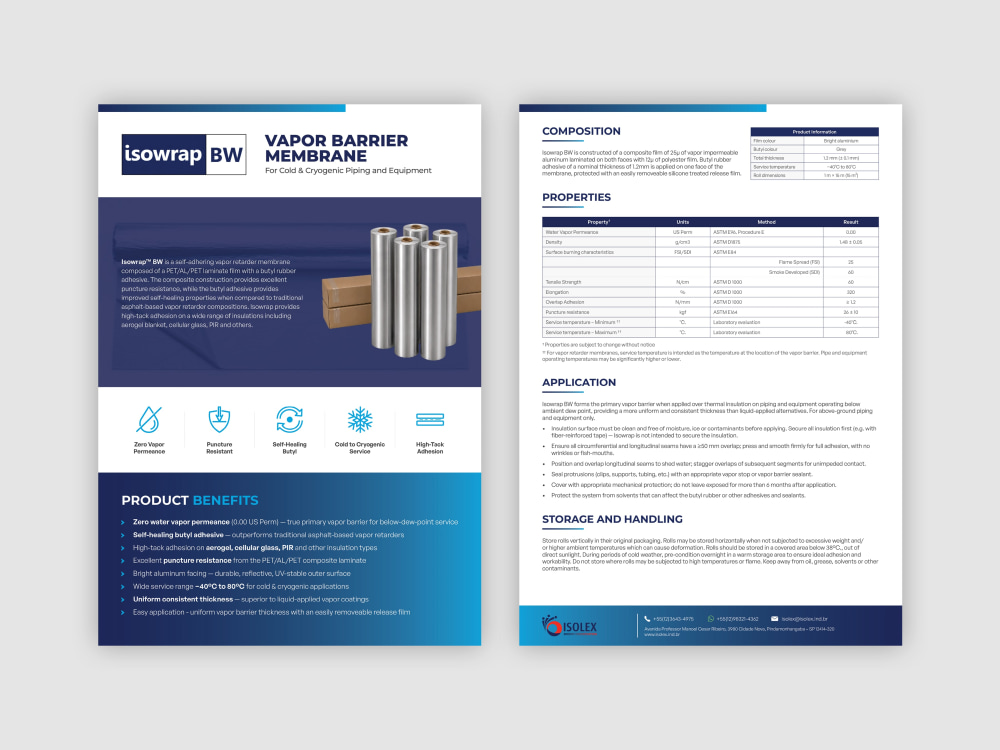 A technical product datasheet or spec sheet, print-ready in InDesign ...