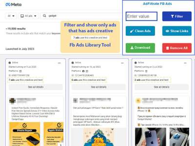 Facebook Ads Library Extension Tool for Filter creative ads | Upwork