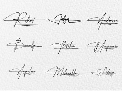 Remarkable cursive, scripted, hand-drawn autographs and signature logo ...