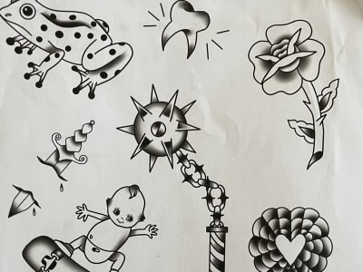 A custom tattoo flash sheet with 5, 10, or 15 single tattoo designs ...