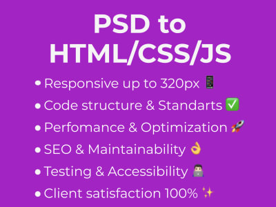 PSD to Responsive (up to 320px) HTML/S(CSS)/ VanillaJS. | Upwork