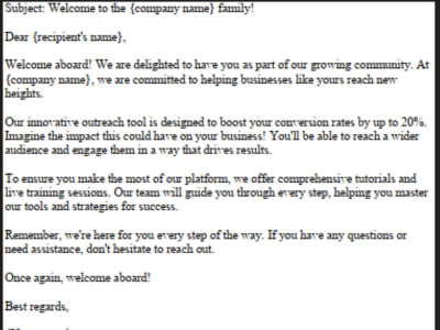 A Welcome email containing 150 words | Upwork
