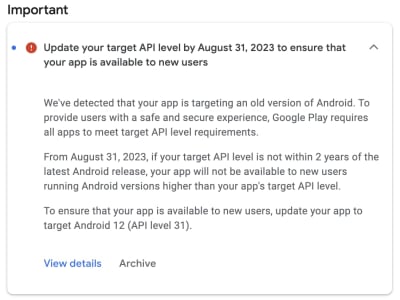 An update of your native Android app to the latest SDK 34 | Upwork