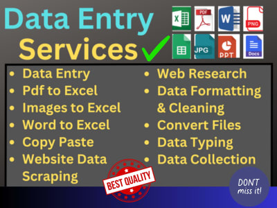Data Entry, Data Extraction, Data Collection, File conversion, Copy ...