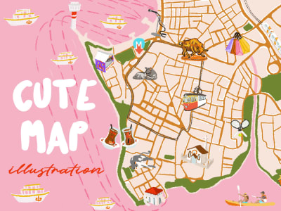 Cute detailed and colorful map illustration | Upwork