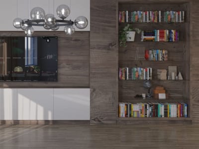 A 2D plan and 3D rendering of the TV UNIT WALL in your LIVING ROOM | Upwork