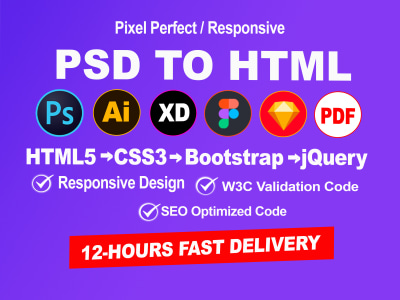 PSD to html, figma to html, ai to html, pdf to html css responsive website | Upwork