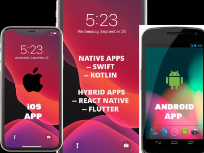 Native mobile apps| iOS, Android| Hybrid mobile apps| React Native, Flutter | Upwork