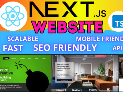 A responsive website with react js, next js, typescript, tailwind css ...