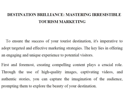 Tourist destination promoted with effective irresistible strategies ...