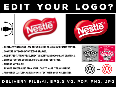Edit, modify, change, redesign, make transparent, vectorize your logo ...