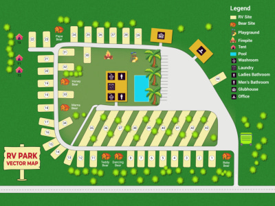 A professional vector RV park map and campground map drawing in ...