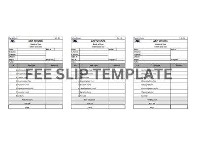 Fee Slip Design on Excel along with All the Formulas and Student ...