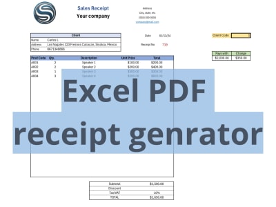 A customizable receipt template in Excel format for printing as PDFs ...