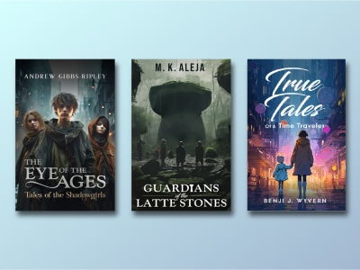 A bestseller book cover (front, back spine) with eBook and audiobook ...