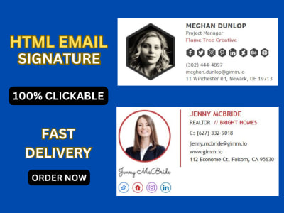 Clickable html coded email signature with social icon | Upwork