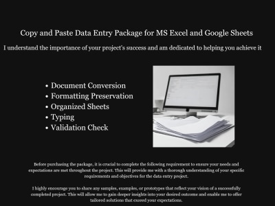 A Copy and Paste Data Entry Package for MS Excel and Google Sheets: | Upwork