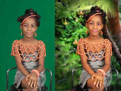 A green screen photo edited with color correction and background change ...