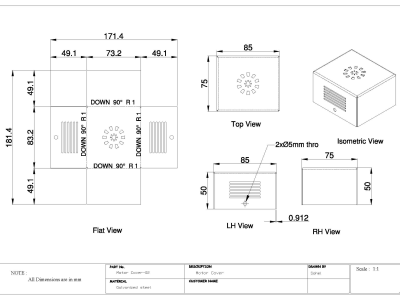 A sheet metal design 3D model and 2D drawing such as DXF & DWG files ...