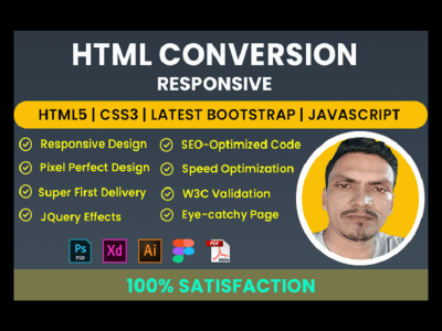 PSD, figma, xd to HTML,CSS,latest bootstrap responsive website design ...