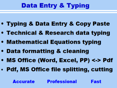 Data Entry, Technical Typing, Mathematical Equations, Copy paste ...