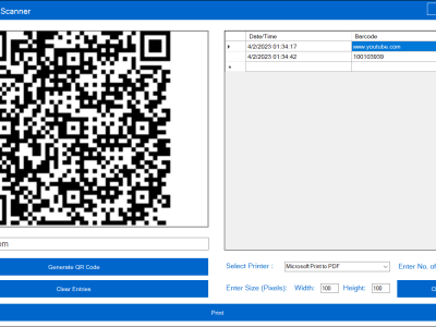 A barcode to QR code converter & printer with logs to access previous ...