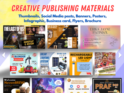 Creative publishing materials such as thumbnails, posters, ads ...