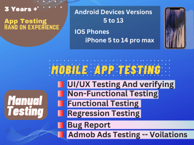 QA of Mobile app testing & Website Testing / App review / Bug report ...