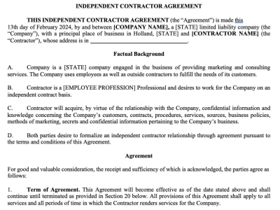 1099 Contractor Agreement Template | Upwork