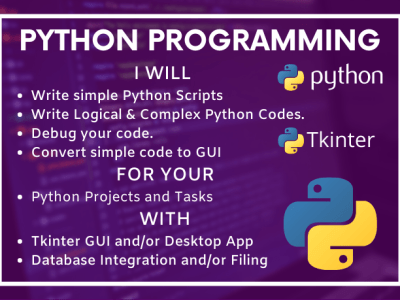 Your python assignment, project and tasks done with python GUI tkinter | Upwork
