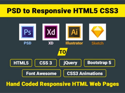 PSD,XD, Sketch, Illustrator to Responsive HTML/CSS With Bootstrap-5, jQuery | Upwork