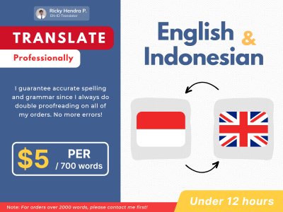 Indonesian - English translation in less than 12 hours | Upwork