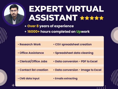 Expert Virtual Assistant for Data entry, Research, Admin and Clerical jobs | Upwork