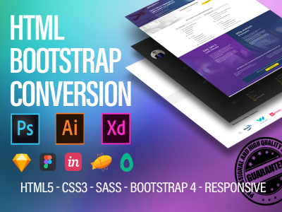 PSD, Figma, Invision, Sketch, Adobe XD To HTML, CSS, BootStrap, jQuery ...