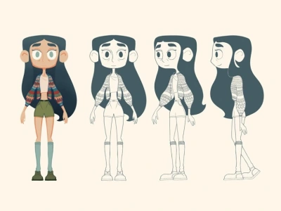 A full body character designed and coloured with a 3 point turn around ...