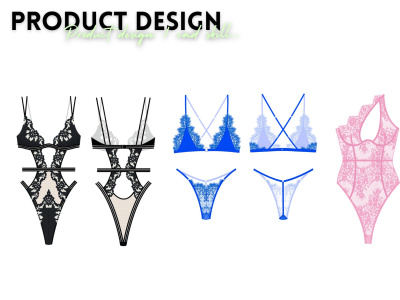 A detailed technical flat sketch of your Lingerie / Swimwear design. 2D ...