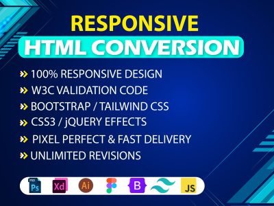 A psd, ai, xd, figma to html conversion | Upwork