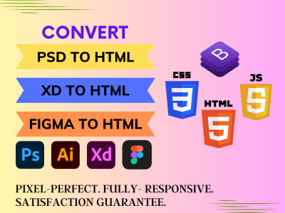 Psd to html responsive website figma to html css bootstrap xd to html | Upwork