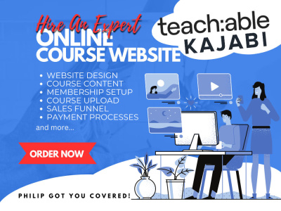 A beautiful teachable kajabi website design course upload thinkific | Upwork