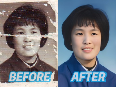 Restoration of damaged old photos, recoloring, low to high resolution ...