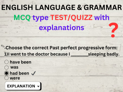 English Language and Grammar MCQ type Test with explanations for ...