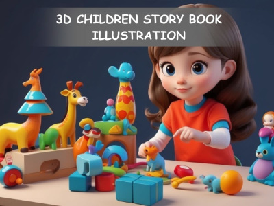3D American children book illustration, kids short stories illustration ...
