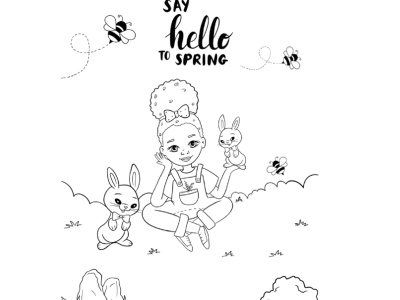Cute african american children coloring book illustration | Upwork